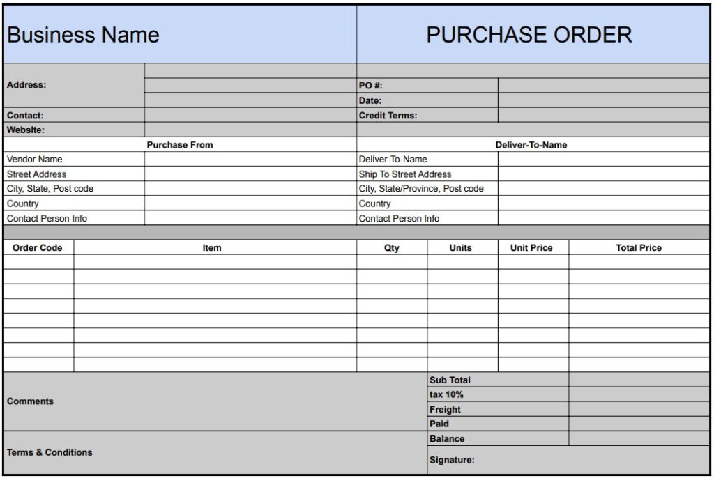Purchase Order Format In Word Excel PDF Free Download