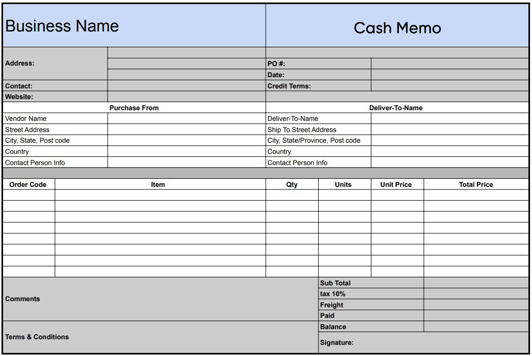 Cash Memo Format - In Word, Excel, PDF - Free Download