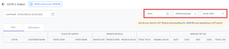 Downloading the GSTR1 JSON File