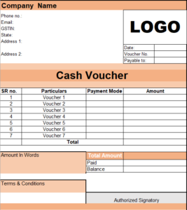 Cash Voucher - Cash Voucher Format in Excel & Word for Free | myBillBook
