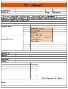 Rent Receipt Format - Free Rent Receipt Download
