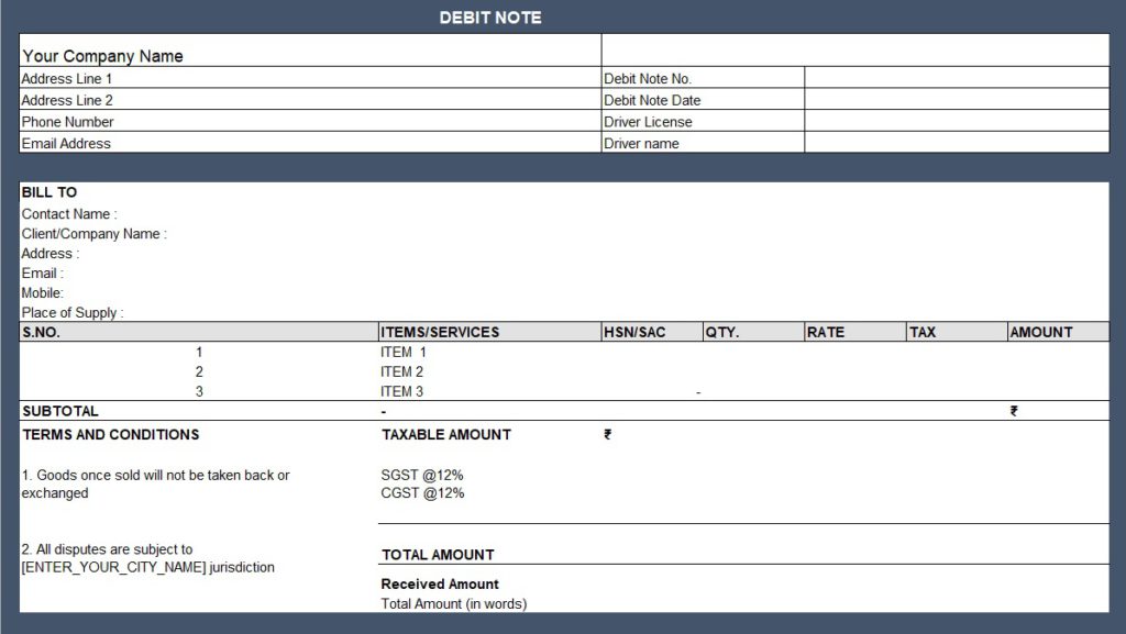 Debit Note Format In Excel Free Download Debit Note Format In Excel Free Download
