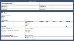 Debit Note Format in Excel | Free Download