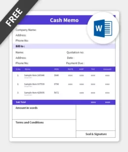 Cash Memo Format - In Word, Excel, PDF - Free Download