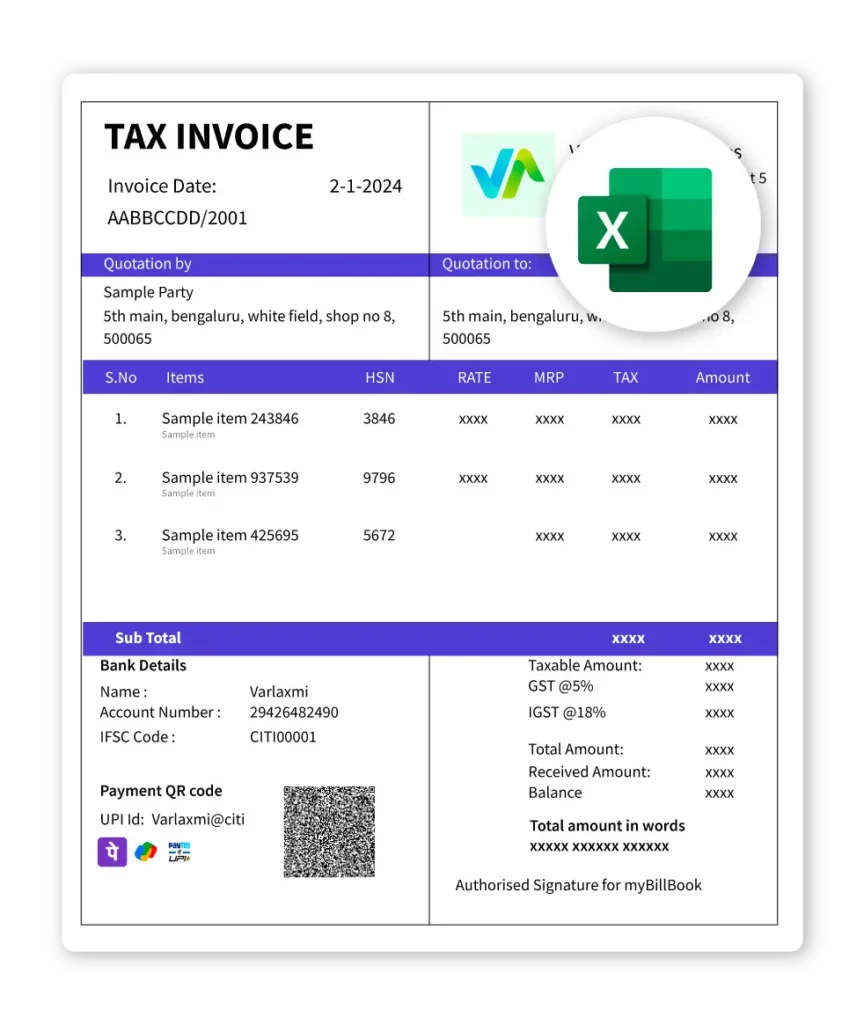 GST Invoice Format in Excel | Bill Format | Free Download