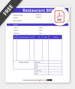 Restaurant Bill Format | Free Download in Word, Excel and PDF