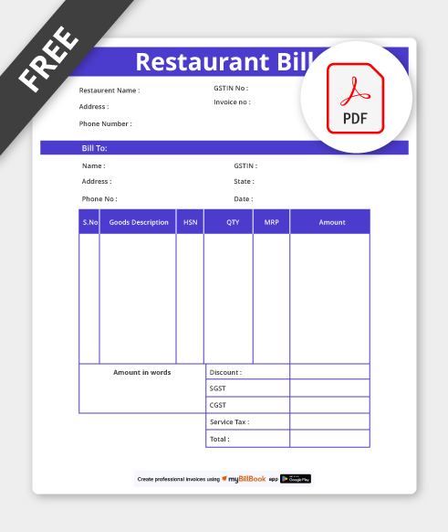 Restaurant Bill Format | Free Download in Word, Excel and PDF