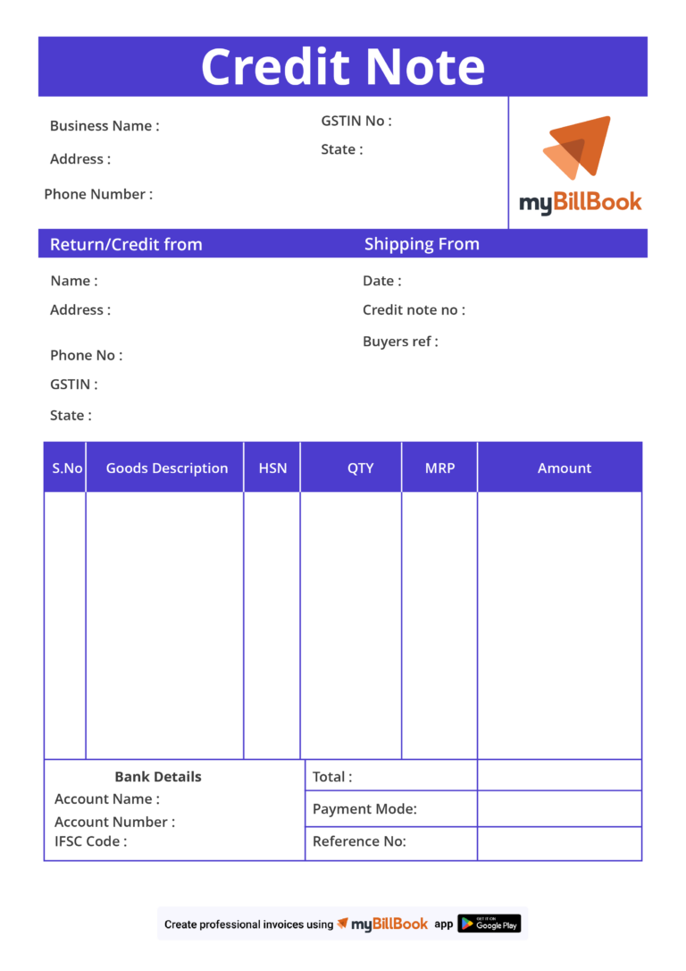 Credit Note Format in Excel, Word, PDF | Free Download