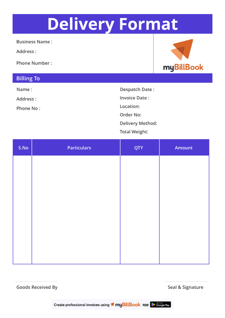 Delivery Challan Format in Excel, Word And PDF | Free Download