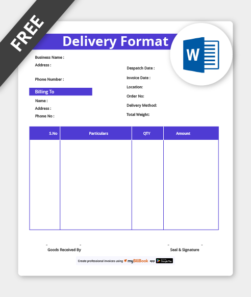 Delivery Challan Format in Excel, Word And PDF | Free Download