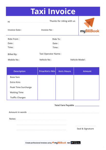 Taxi Bill Format in Excel, Word, and PDF