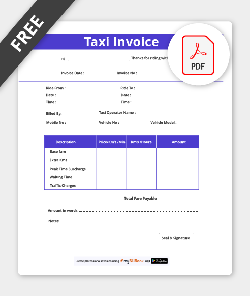 Taxi Bill Format in Excel, Word, and PDF