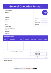 Quotation Format in Excel | Free Download & GST Templates