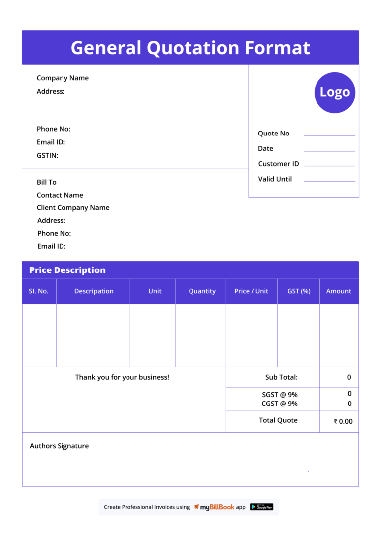 Quotation Format in Excel | Free Download & GST Templates