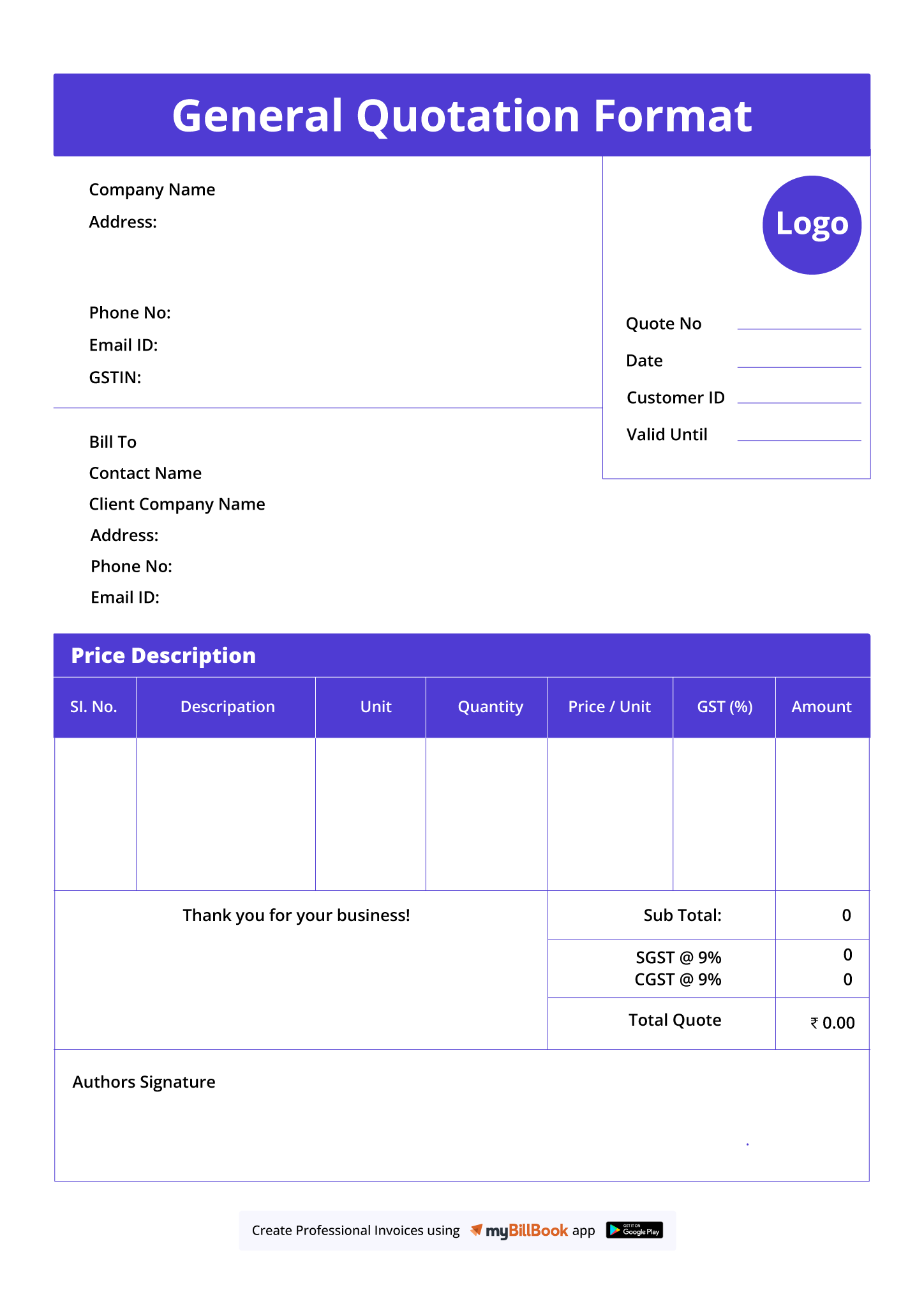 Quotation Format in Excel | Free Download & GST Templates