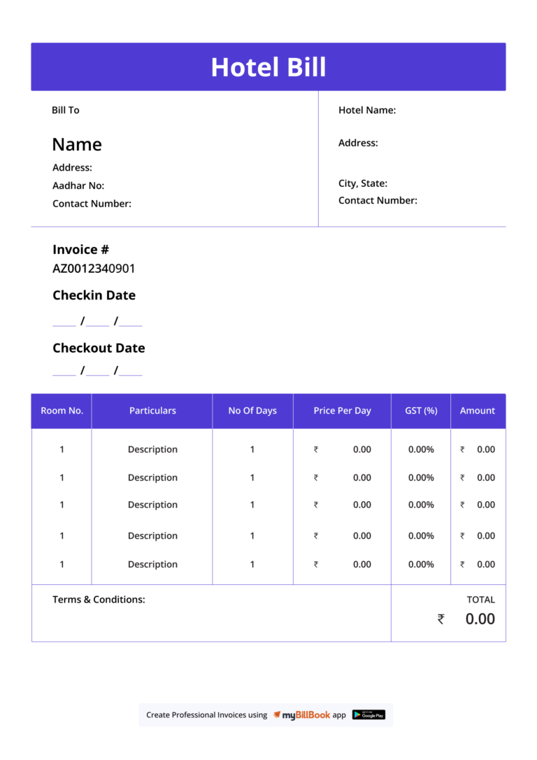 Download Free Hotel Bill Format | Word & Excel