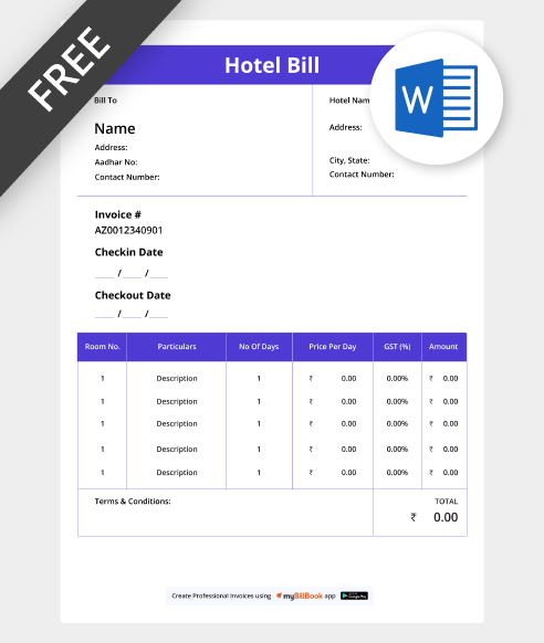 Hotel Bill Format in Word, Excel & PDF | Free Download