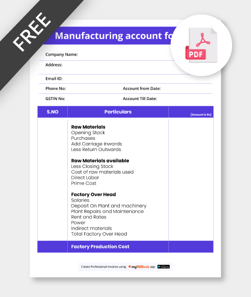 Manufacturing Account Format | PDF & Excel Templates