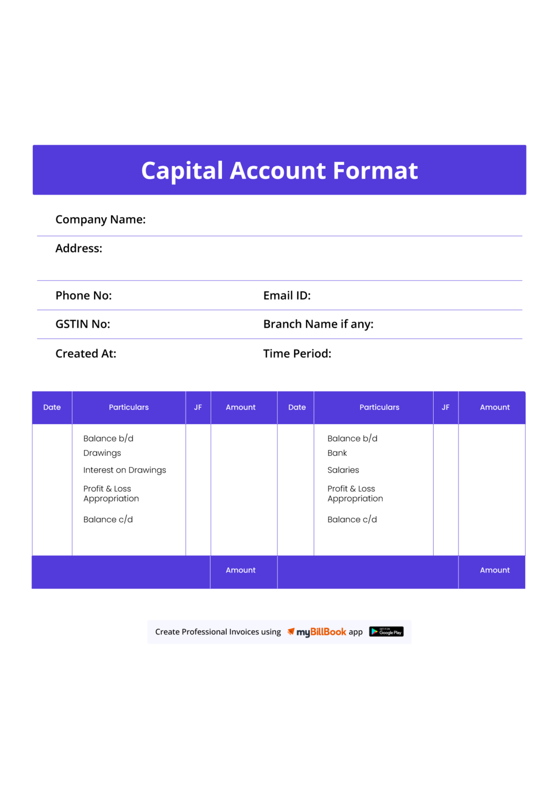 Capital Account Format Guide for Individuals & Partnerships