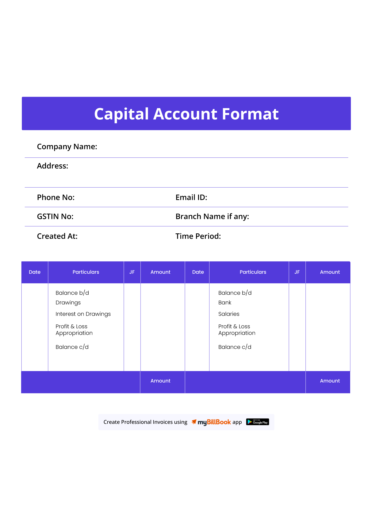 Capital Account Format Guide for Individuals & Partnerships