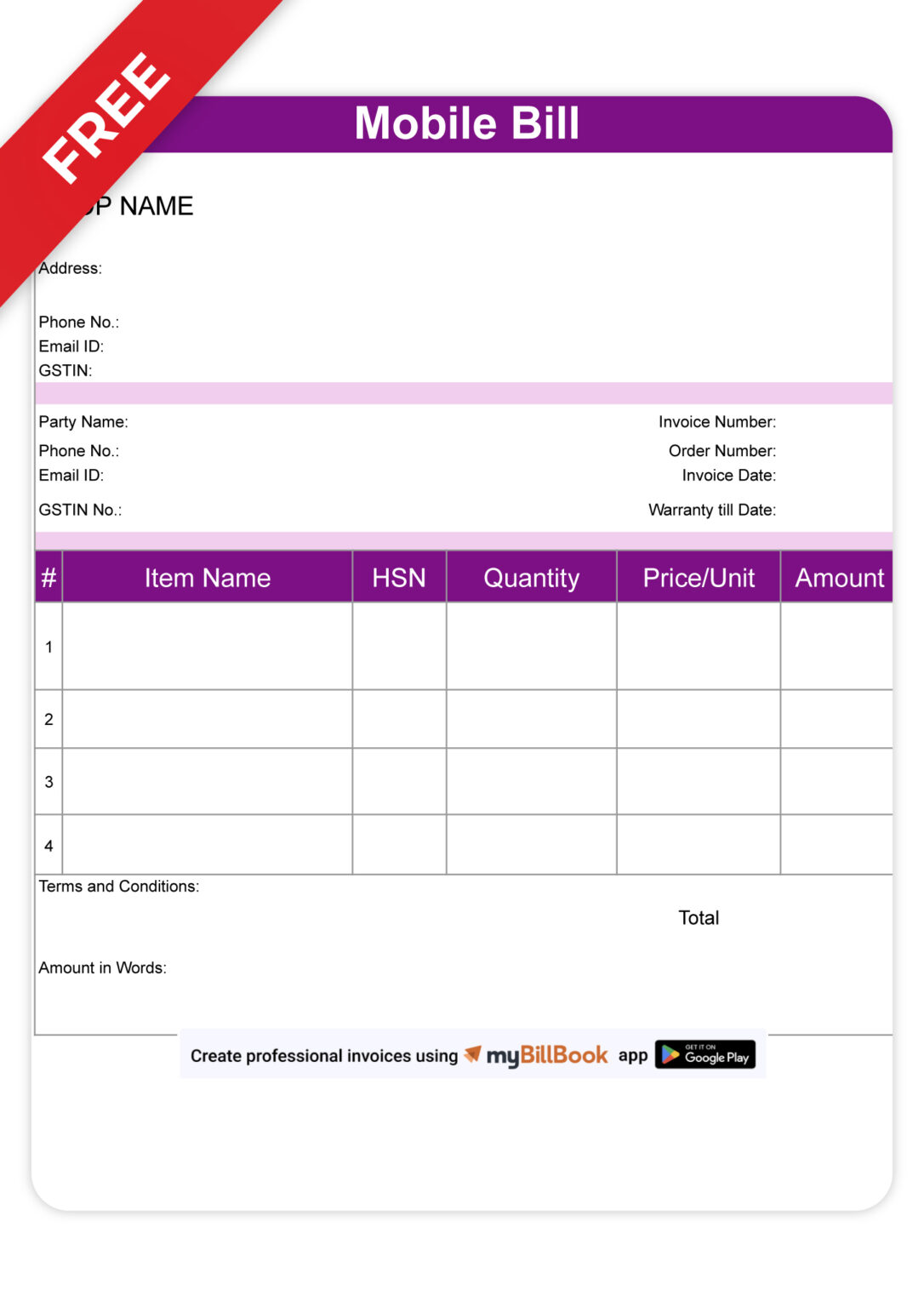 Mobile Bill Format in PDF, Word & Excel | Free Download