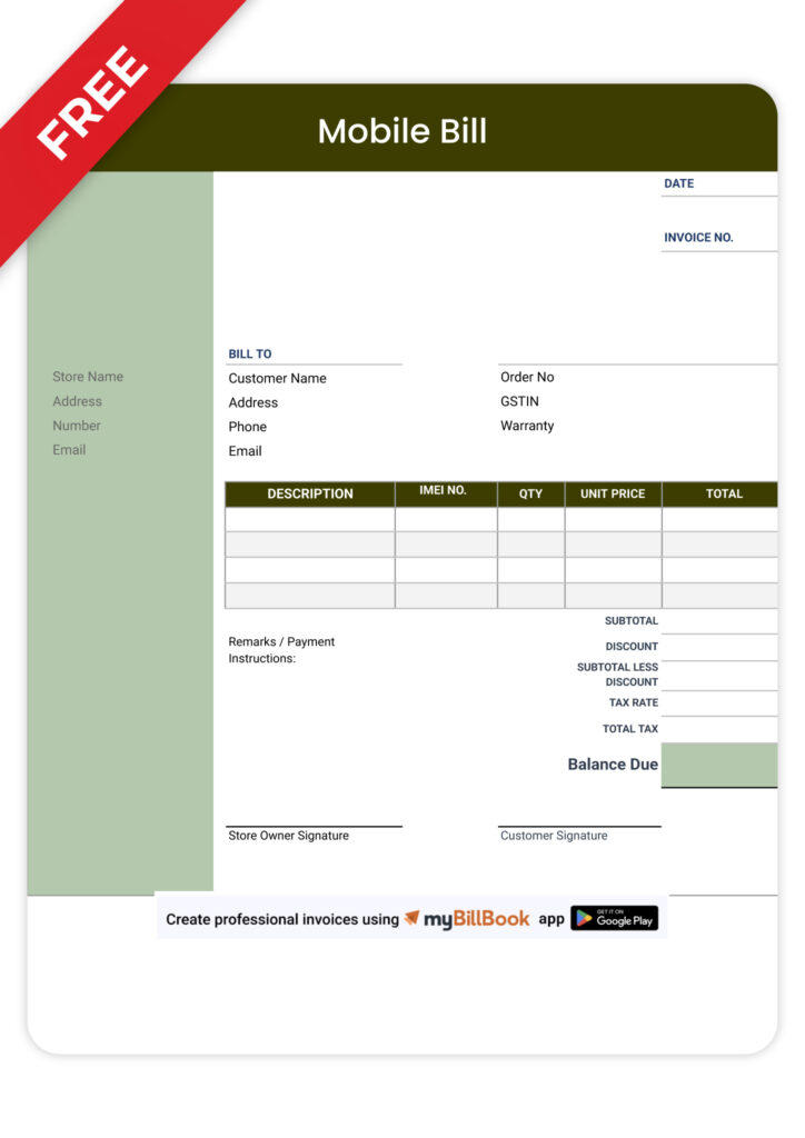 Mobile Bill Format in PDF, Word & Excel | Free Download