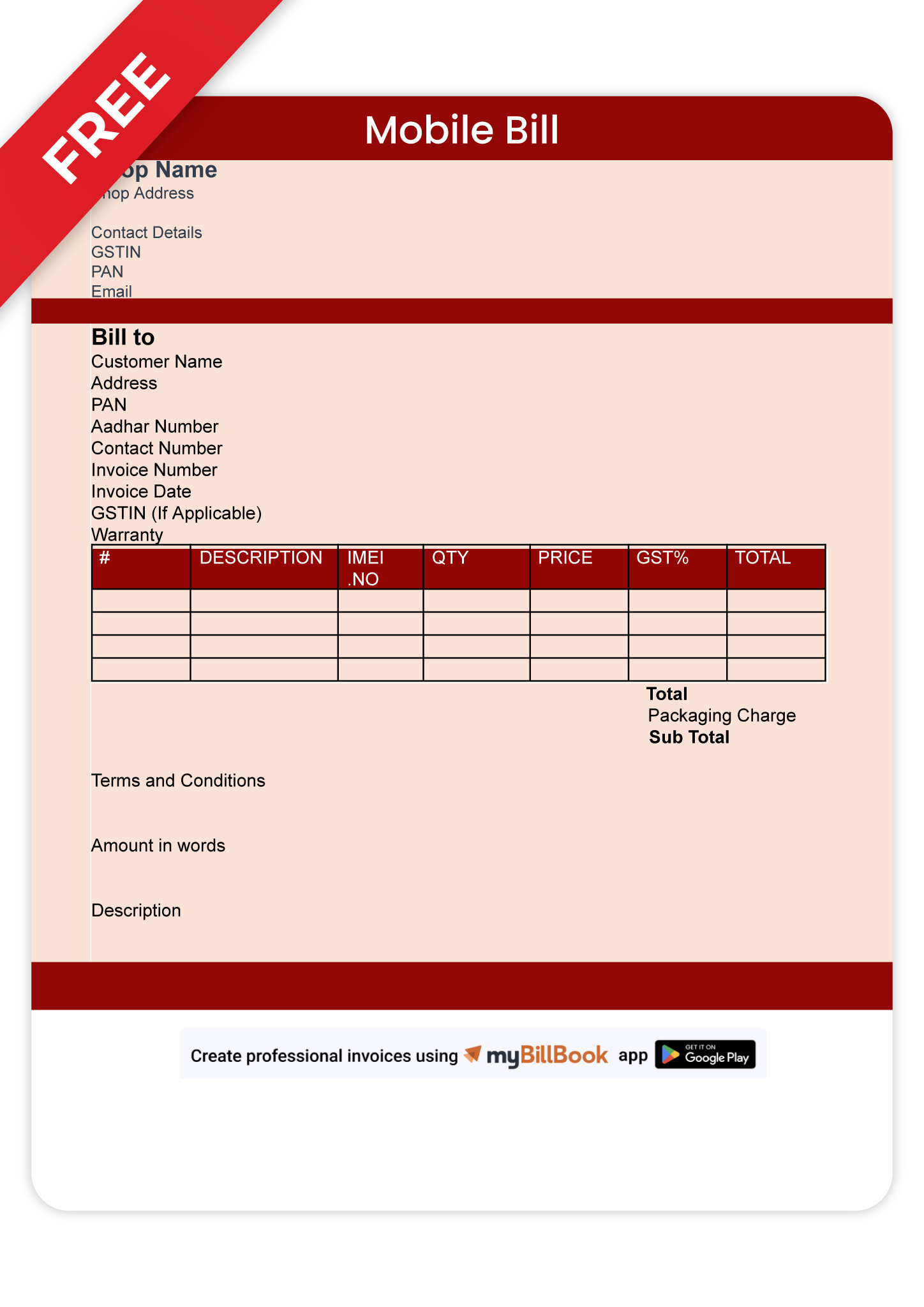 Mobile Bill Format in PDF, Word & Excel | Free Download
