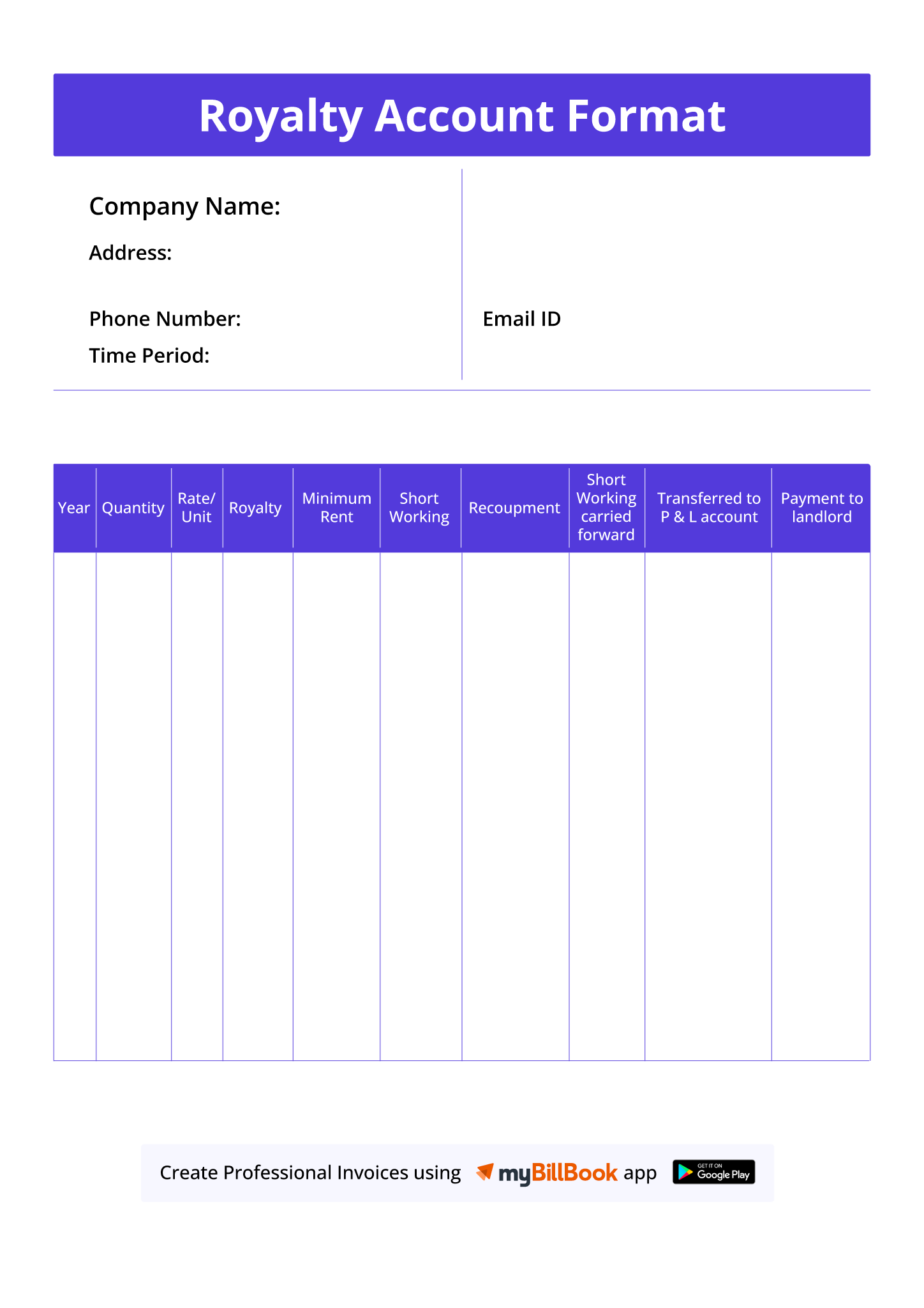 Royalty Account Format for Easy Record-Keeping