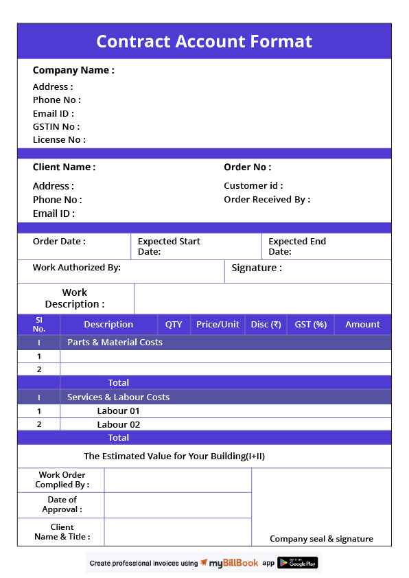 Contract Account Format Free Samples In Word And Excel