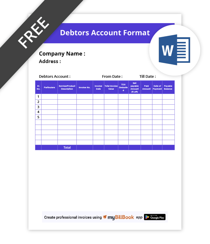 Debtors Account Format - Word, Excel, PDF