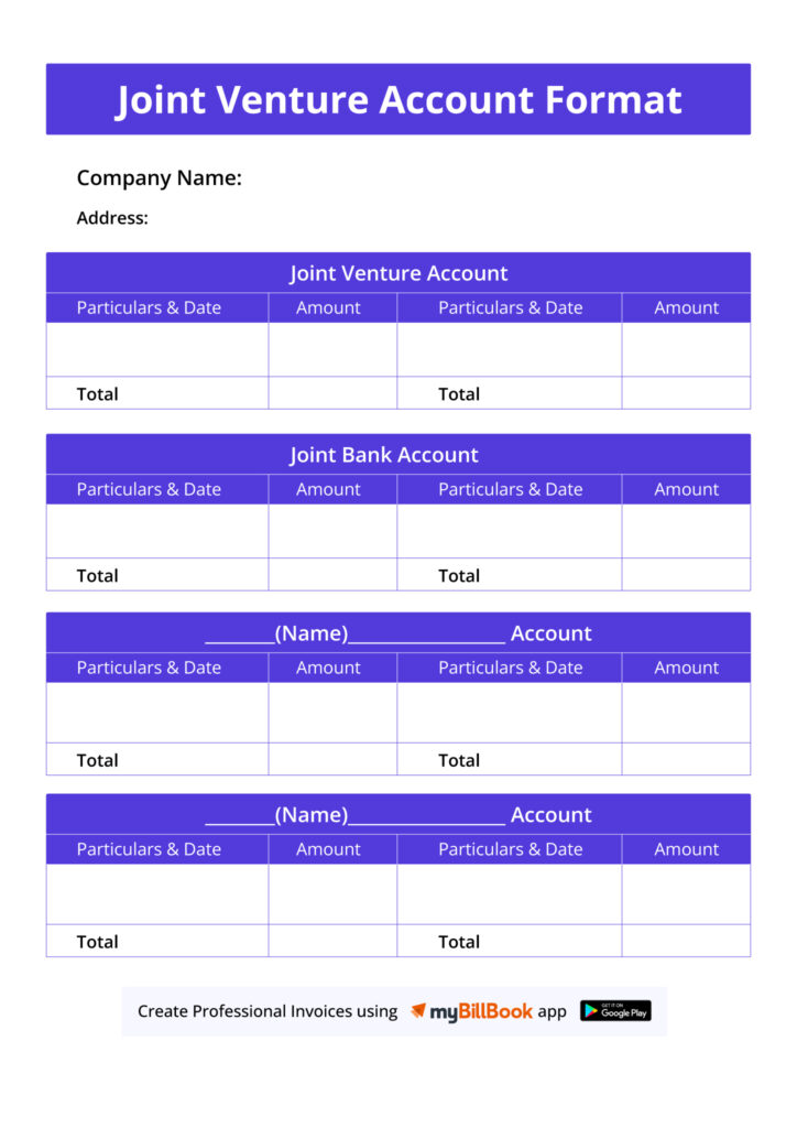 Joint Venture Account Format