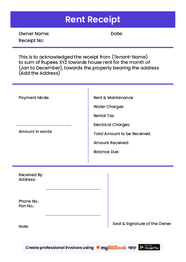 Rent Receipt Format - Download in Word, Excel, PDF