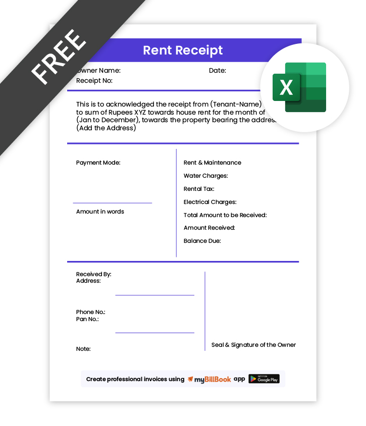 Rent Receipt Format - Download in Word, Excel, PDF