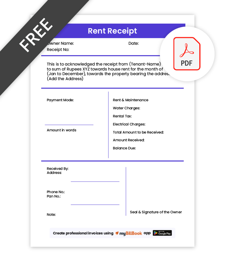 Rent Receipt Format - Download in Word, Excel, PDF