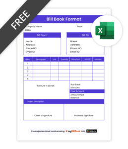 Bill Book Format | Free Editable Word, Excel, PDF