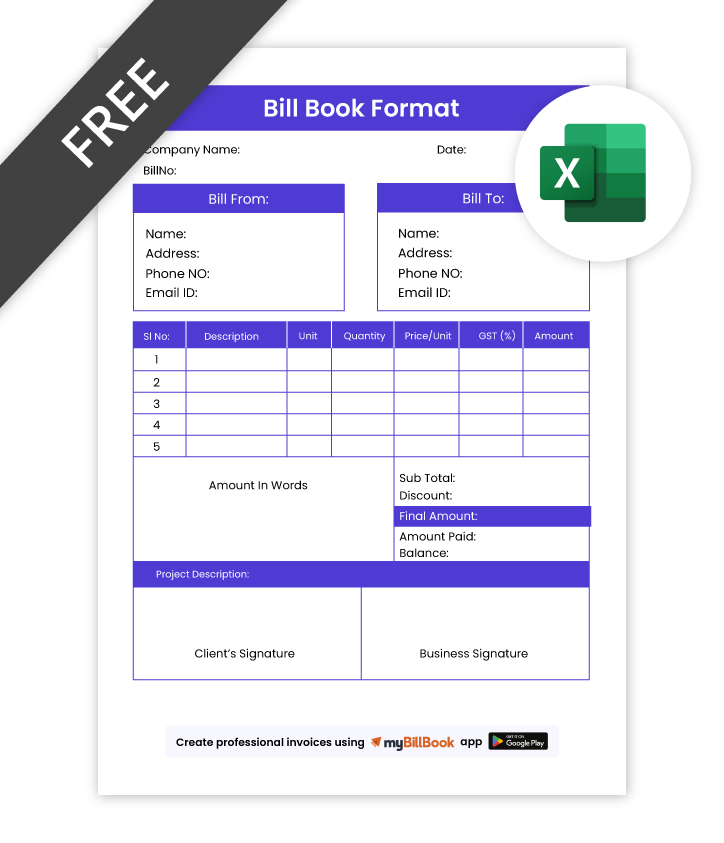 Bill Book Format | Free Editable Word, Excel, PDF