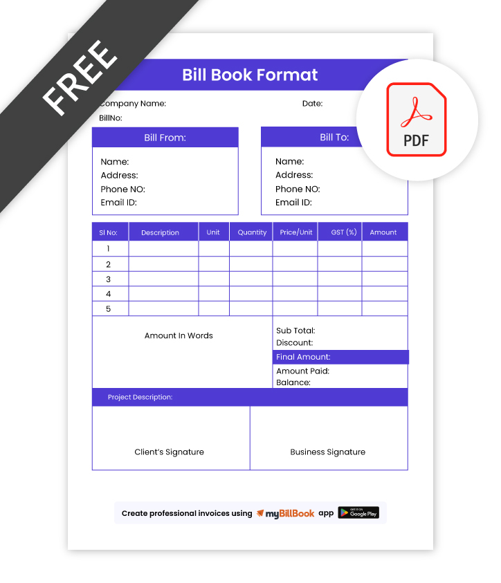Online Bill Book Format - Free Download