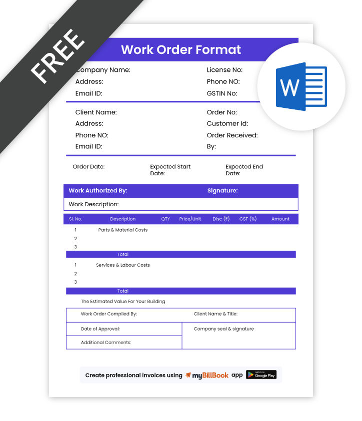 Download Free Work Order Format (Word, Excel, PDF)