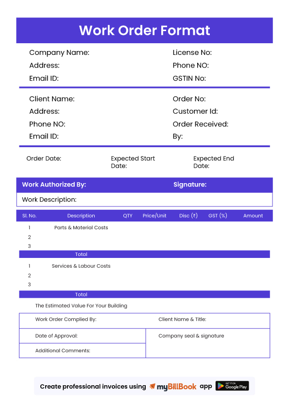 Download Free Work Order Format (Word, Excel, PDF)