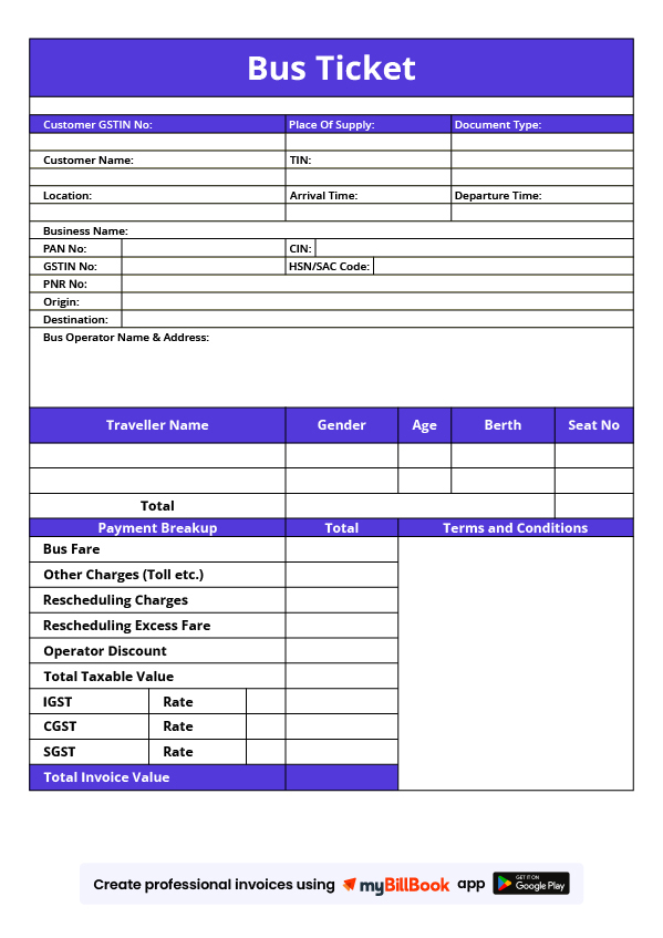 Bus Ticket Format (India) – Download Free Word, Excel & PDF