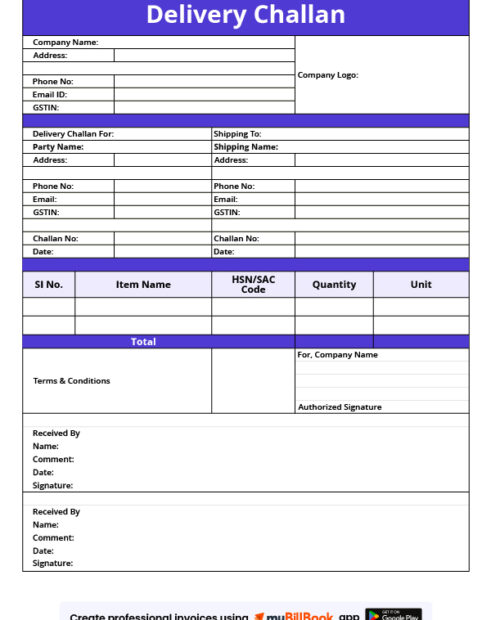 Delivery Challan in Excel – Free GST Template