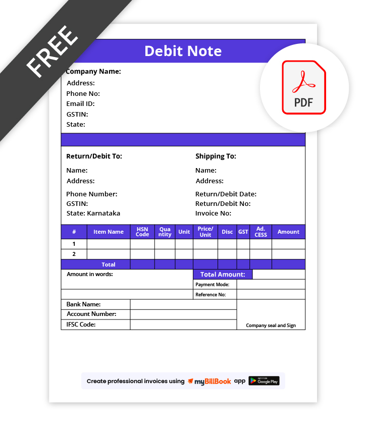 Free Debit Note Format | Download Debit Note Format Excel, Word & PDF