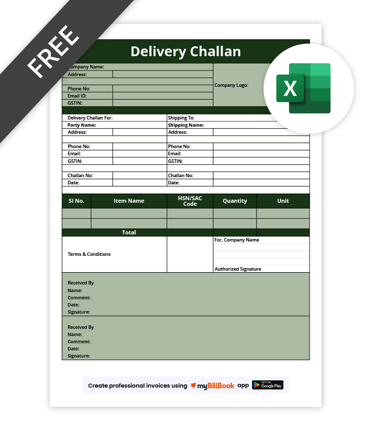 Delivery Challan in Excel – Free GST Template
