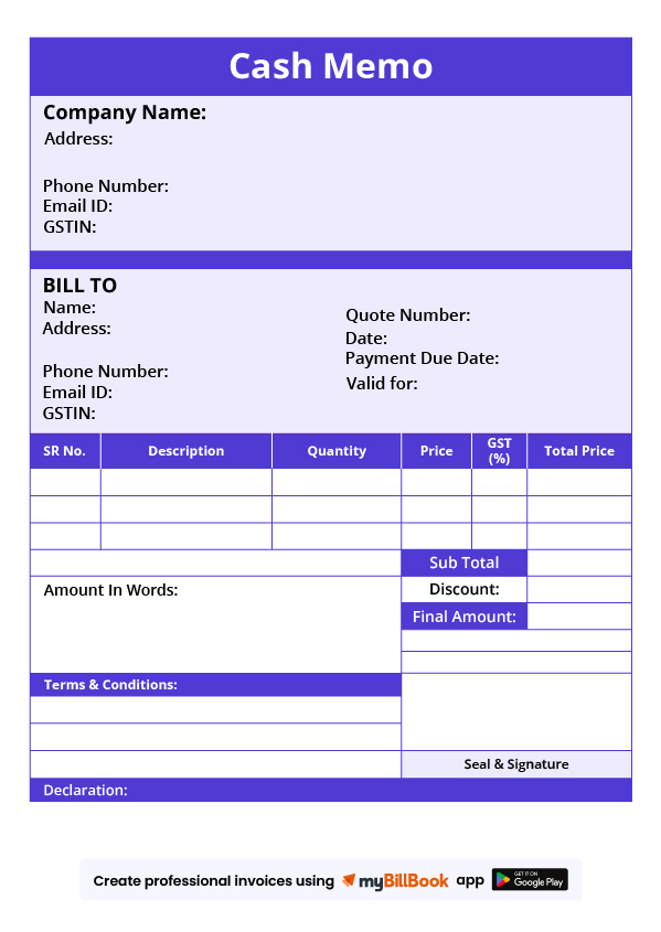 Cash Memo Format – Download Word, Excel & PDF Templates