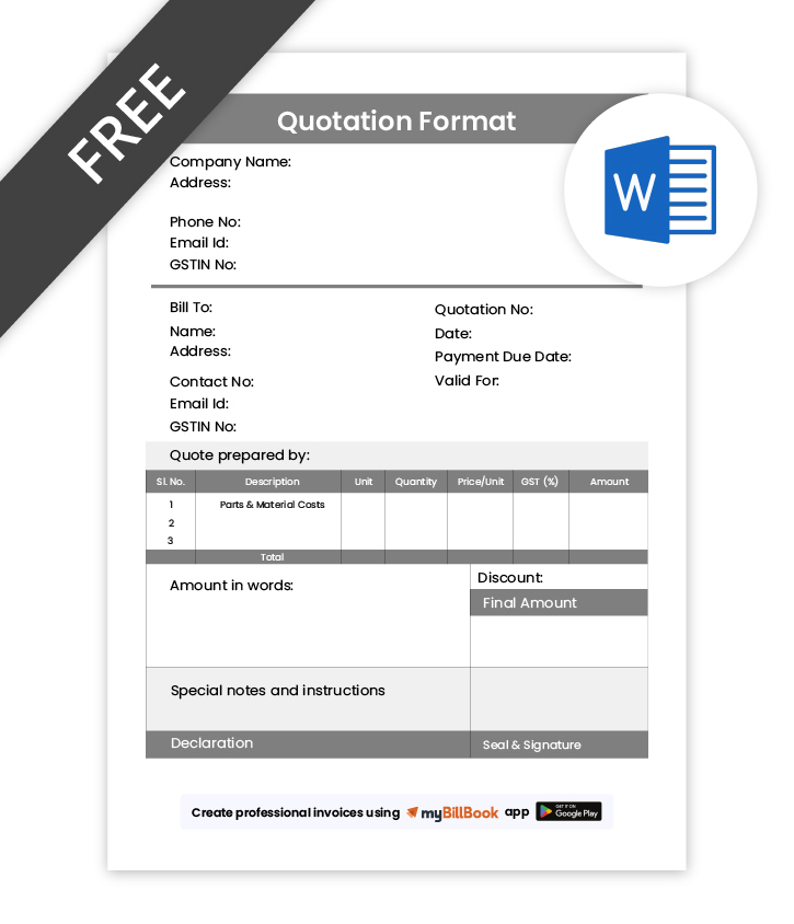 Quotation Format in Word – Free Download Templates for GST