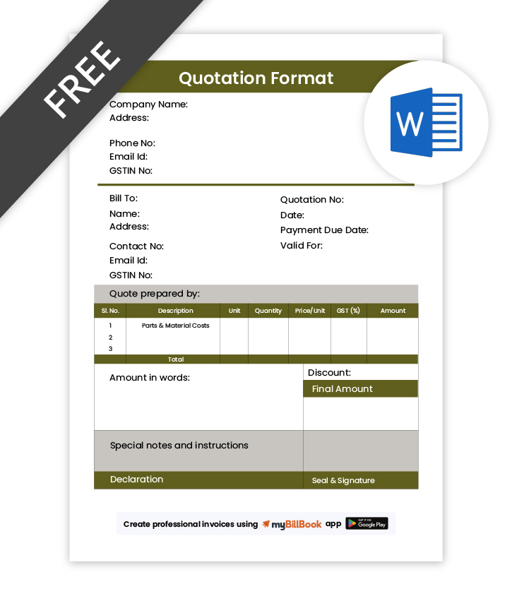 Quotation Format in Word – Free Download Templates for GST