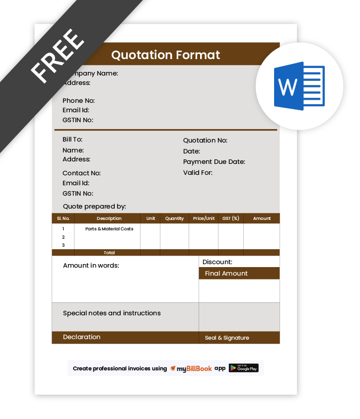 Quotation Format in Word – Free Download Templates for GST