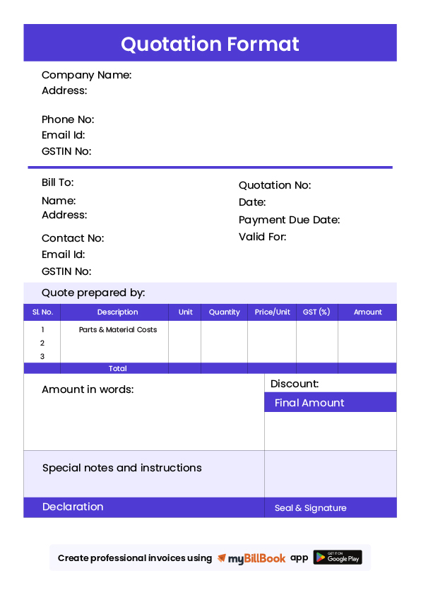 Quotation Format in Word – Free Download Templates for GST