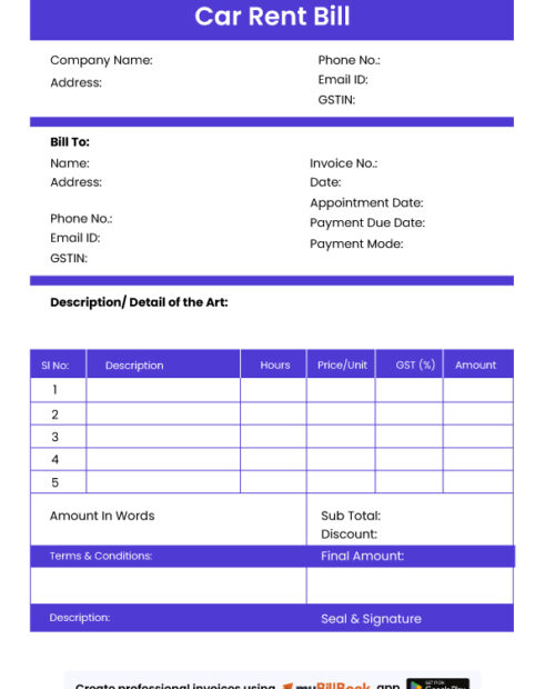 Car Rental Bill Format – Free Word, Excel & PDF Templates