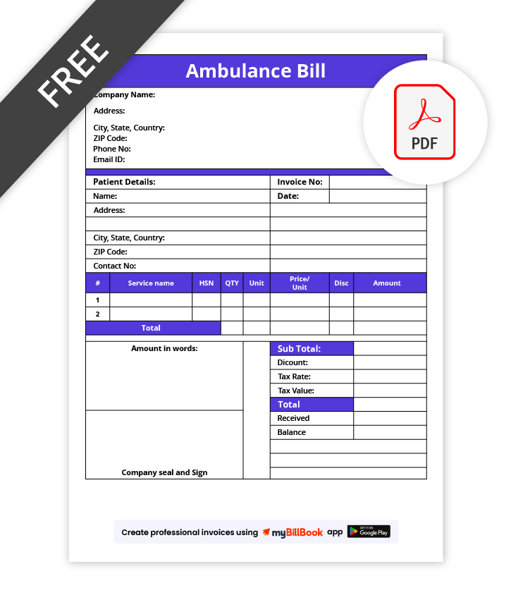 Ambulance Bill Format – Free Word, Excel & PDF Templates